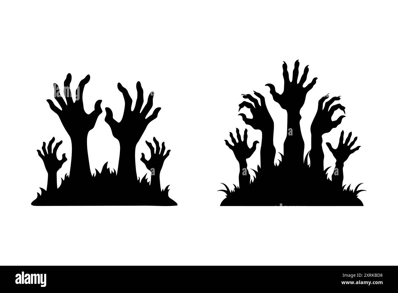 Set of zombie hand silhouettes from grave, on white background. Vector ...