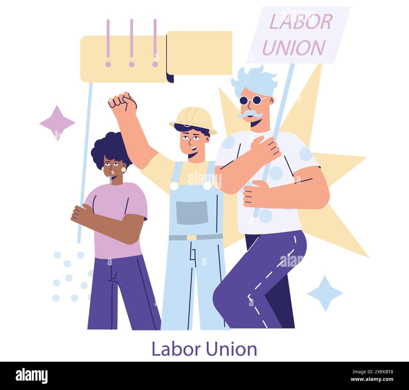 Labor Day concept. Workers unite under a Labor Union banner to ...