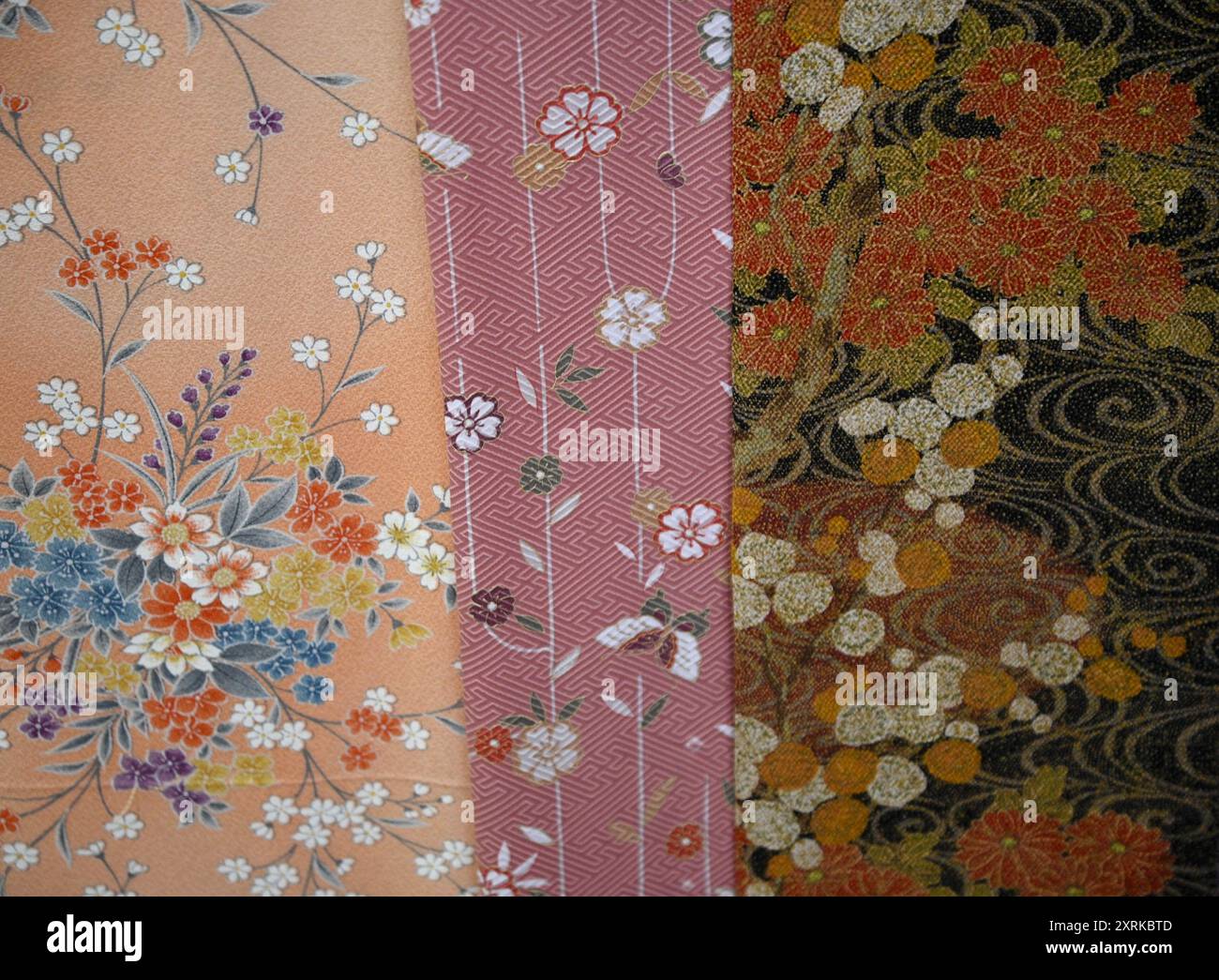 Colorful silk fabrics on display at Mochiidono Center Gai shopping ...