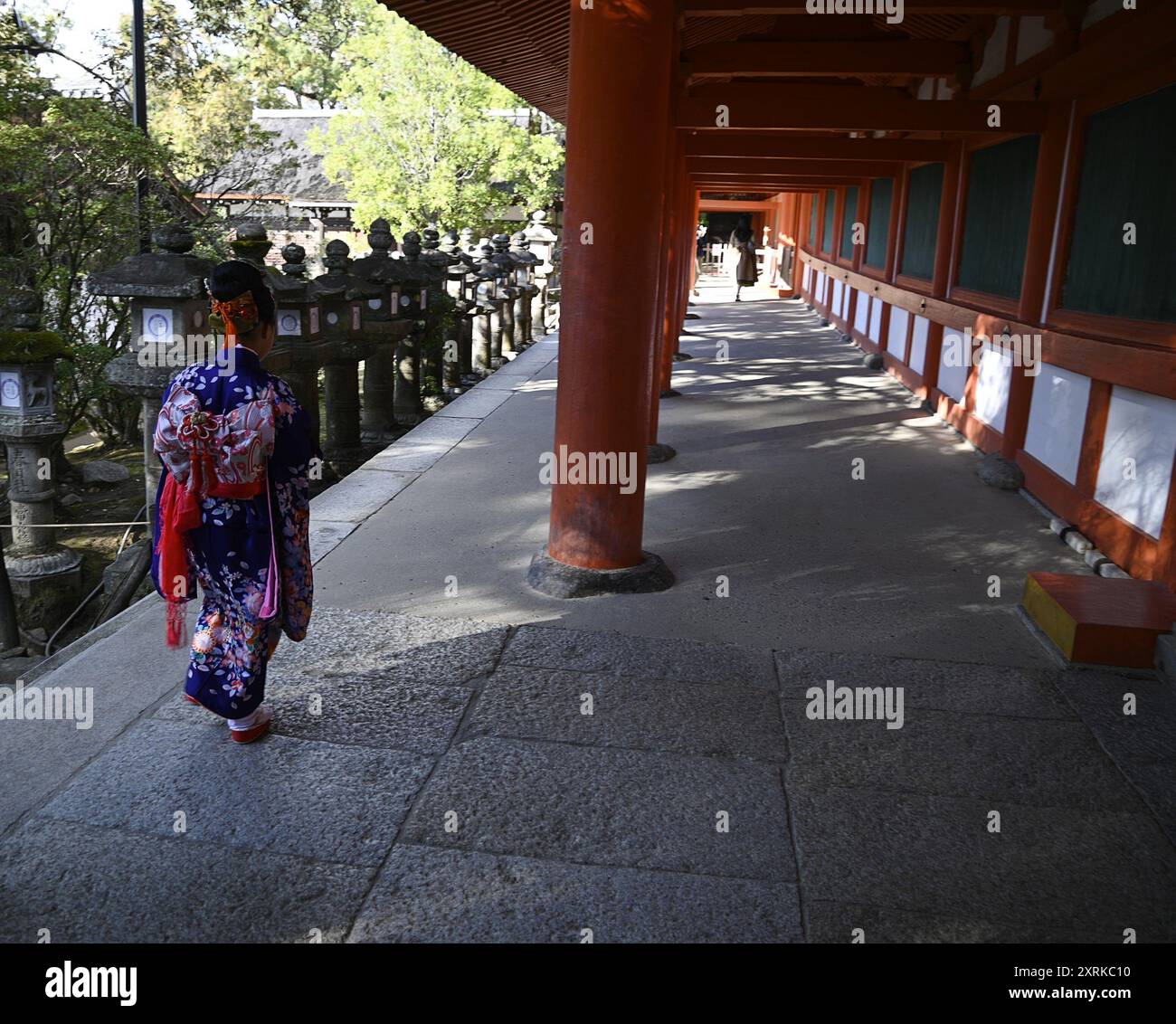 Scenic view of a Geisha with the traditional yukata costume on the ...