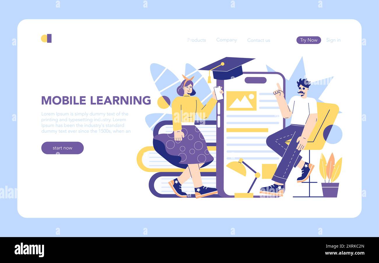 Online Education concept. Students engaged in mobile learning with digital devices, signifying ...