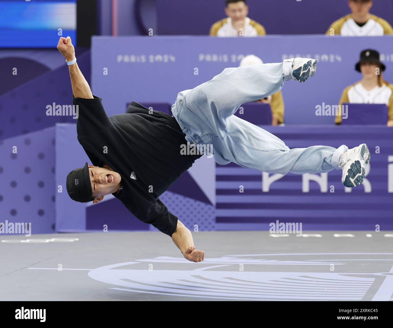 Japan's Hiroto Ono, known as Hiro10, performs in the men's breaking round robin battle at the ...