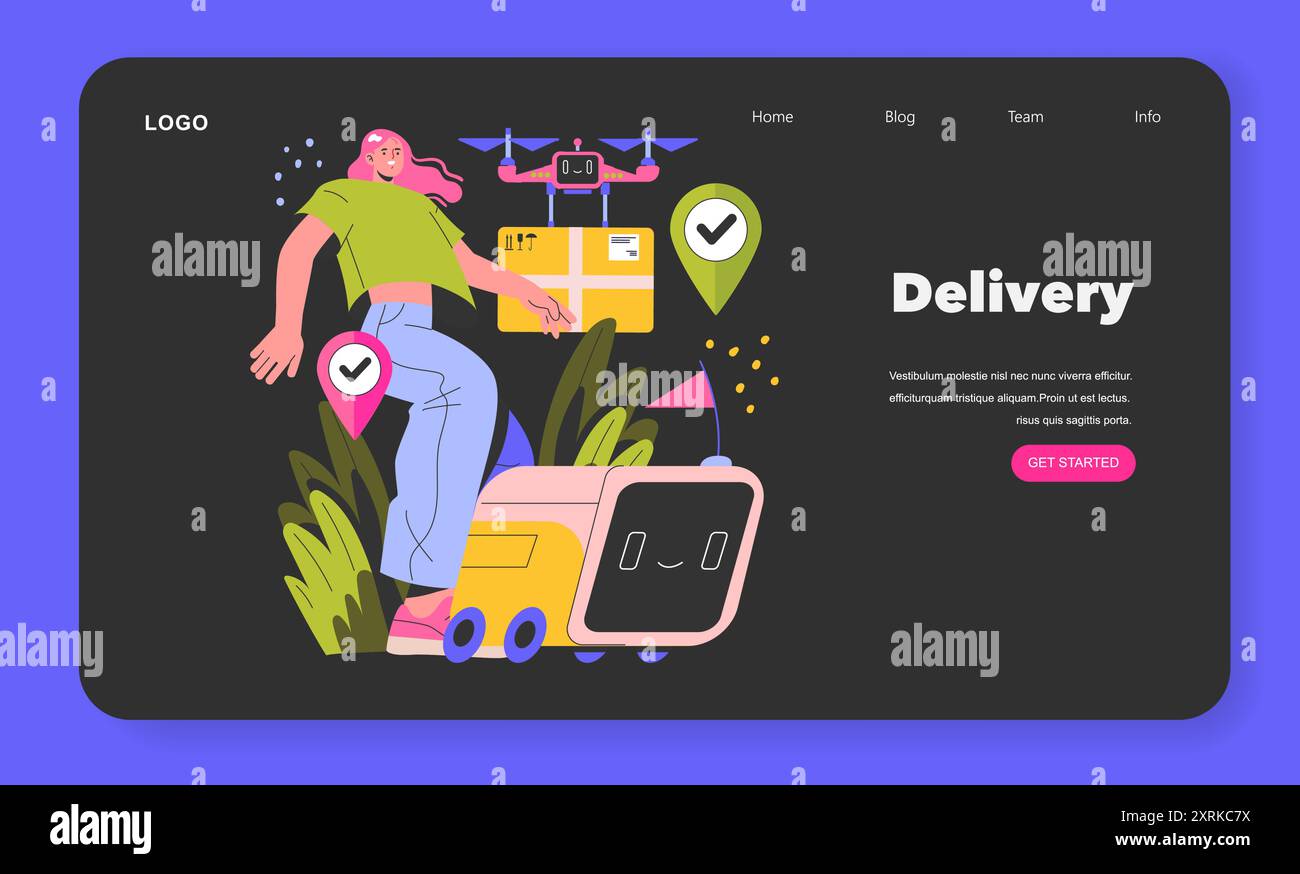 Futuristic delivery service concept featuring a drone and robot ...