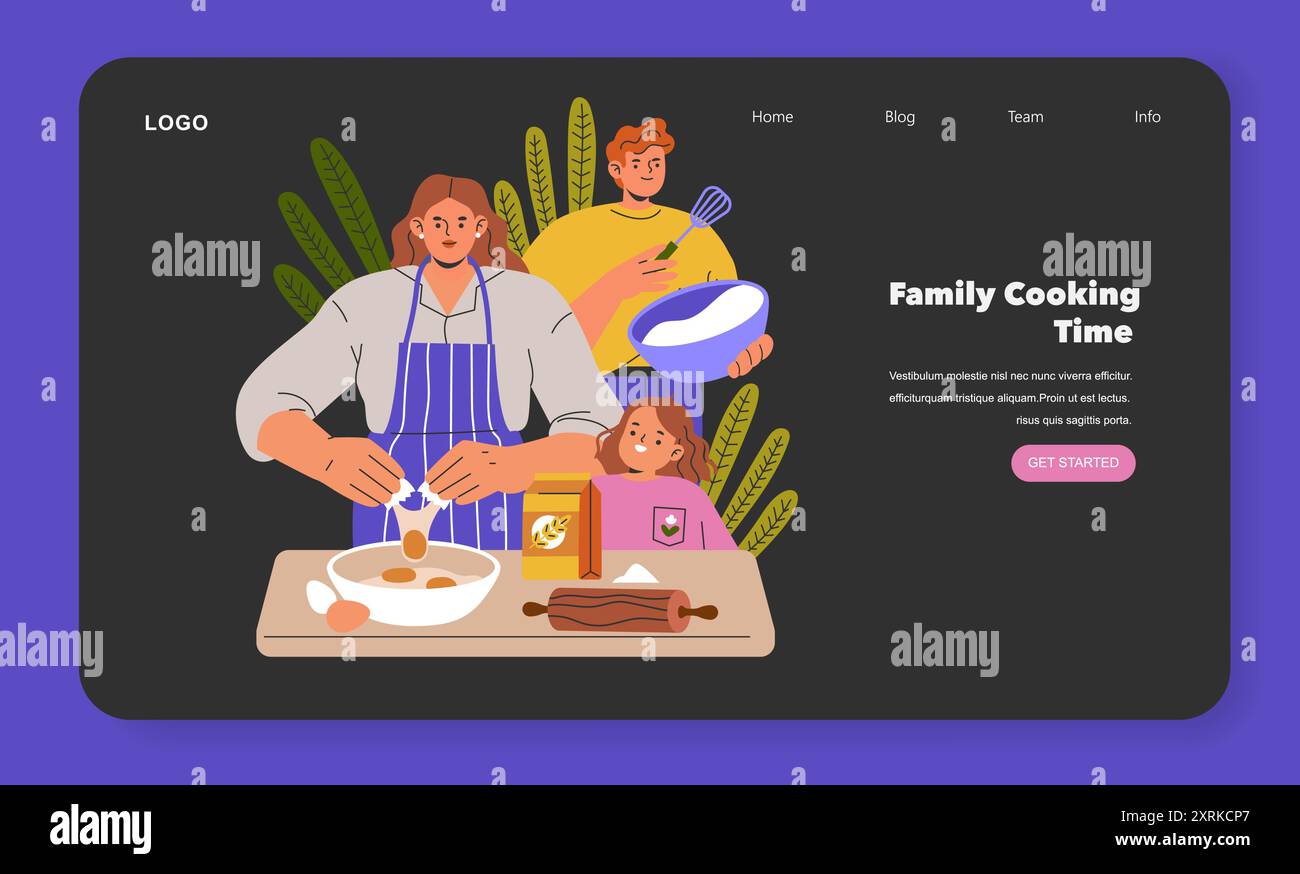 Modern Family Cooking concept. An illustration of a joyful family ...