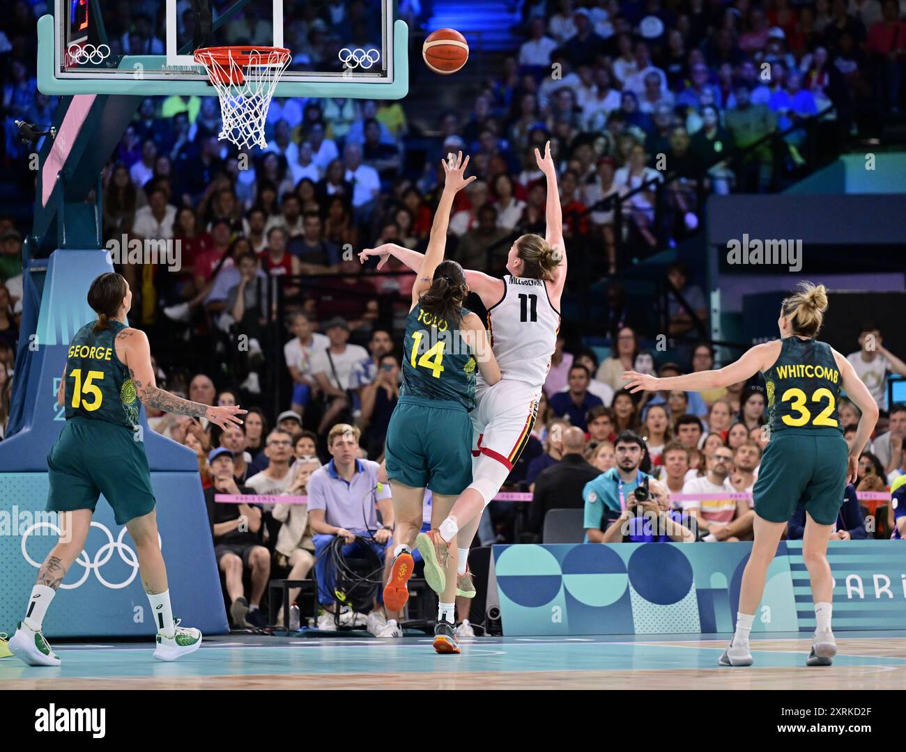 Paris, France. 11th Aug, 2024. Australia's Marianna Tolo and Belgium's ...