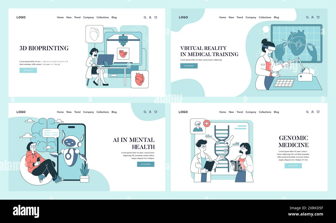 Medical Technology set. Innovations like 3D bioprinting, VR in training ...