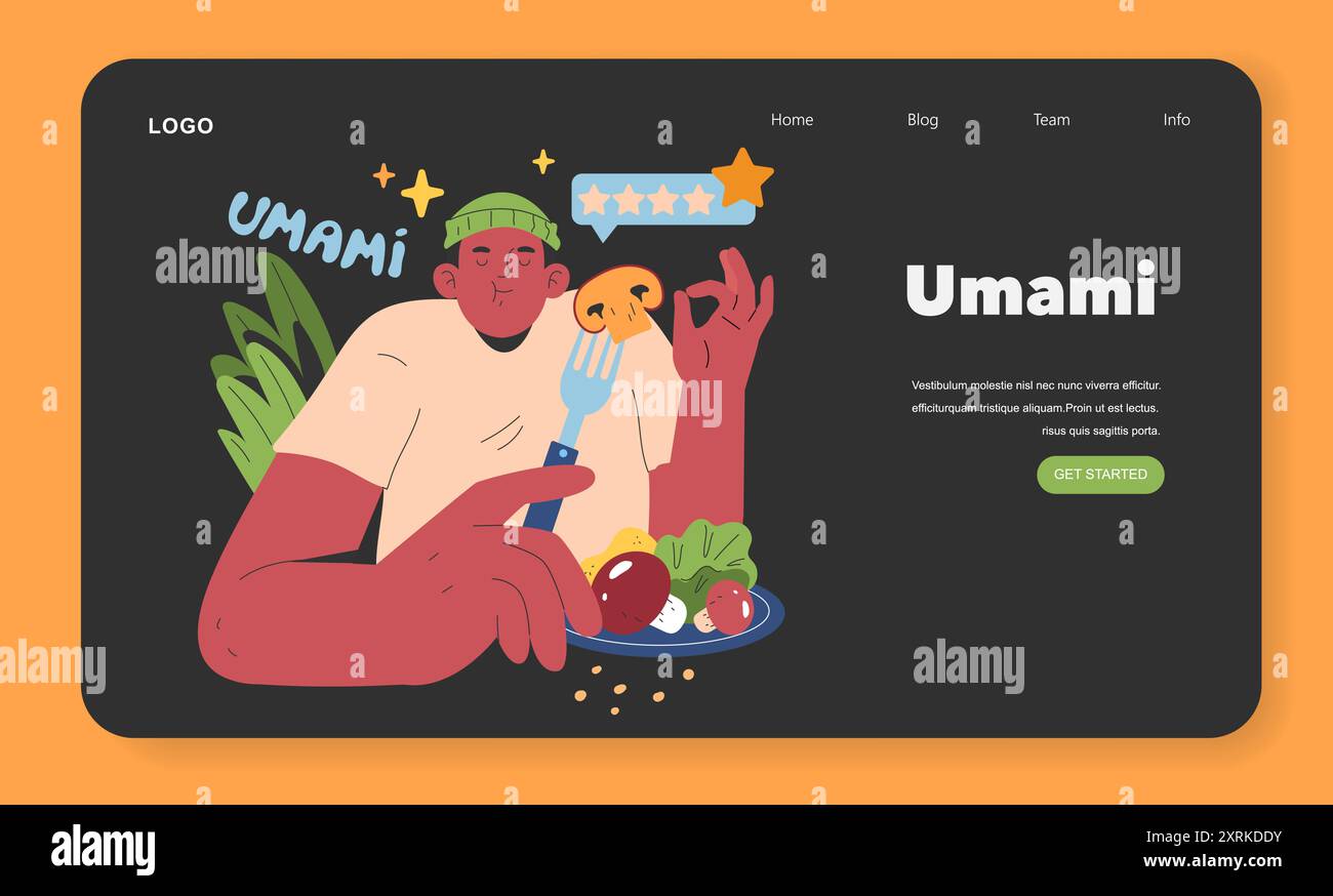 Umami concept vector illustration. A delighted person savoring a flavorful mushroom dish ...