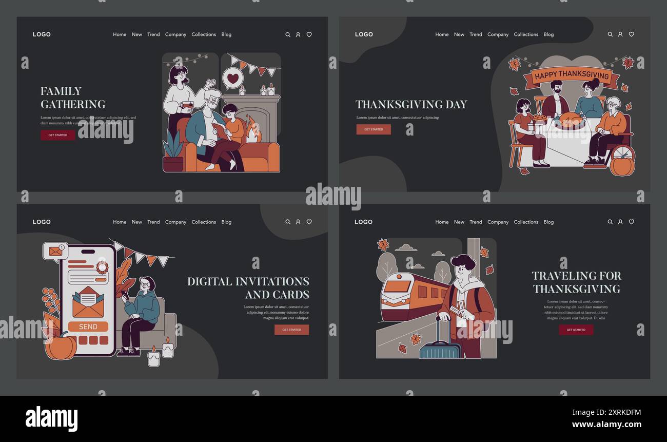 Thanksgiving Day set. A heartwarming collection illustrating family ... Thanksgiving Day set. A heartwarming collection illustrating family ...