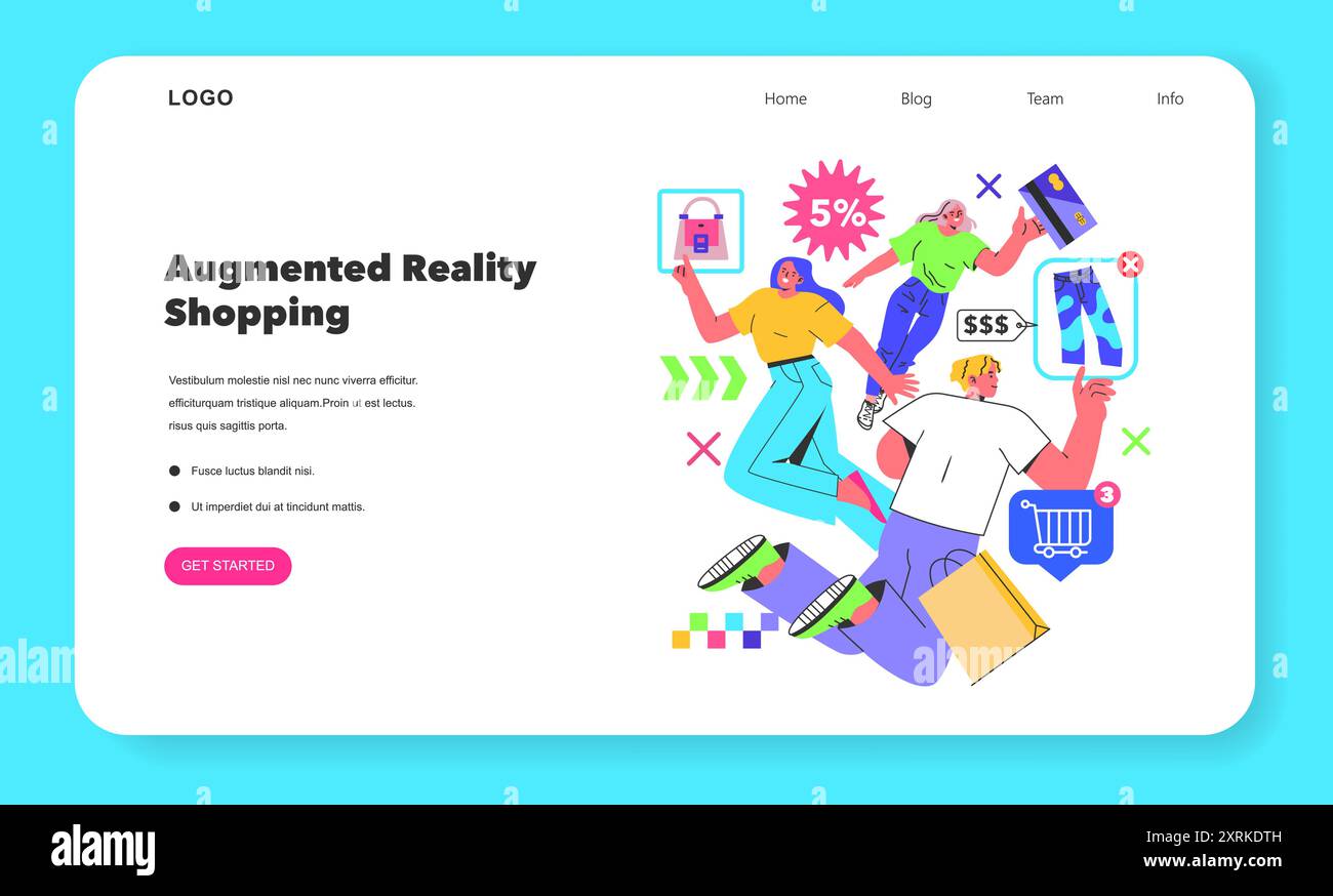 Fashion Tech concept. Dynamic illustration of shoppers using augmented ...