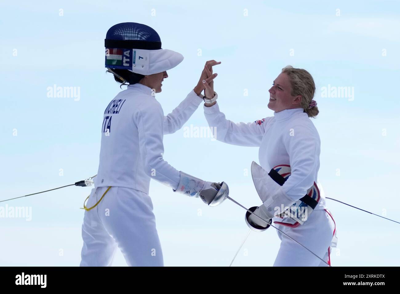 Italy's Elena Micheli, left, and Britain's Kerenza Bryson cheer after ...