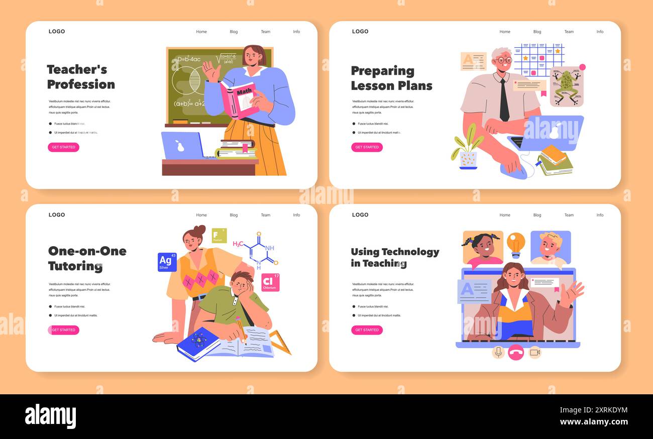 Teacher's profession set. Education themes from classroom teaching to ...