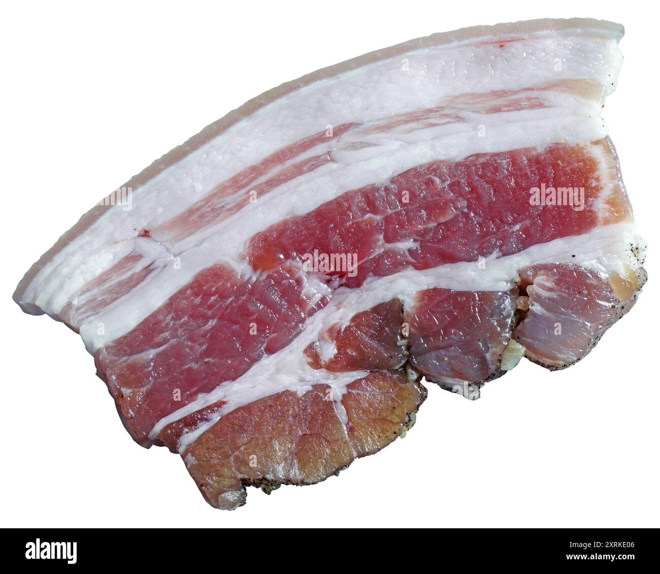 Slice of salted bacon with spices, isolated Stock Photo - Alamy