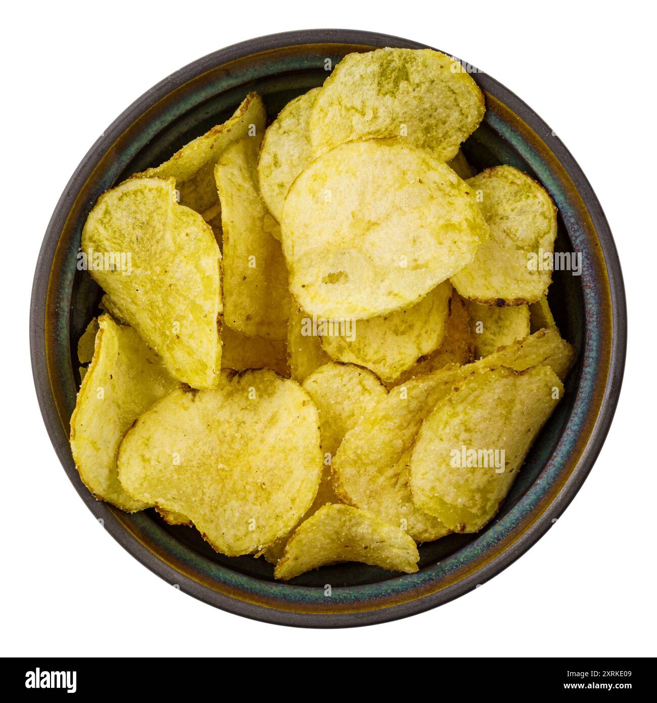 Bowl of potato chips, top view isolated Stock Photo - Alamy