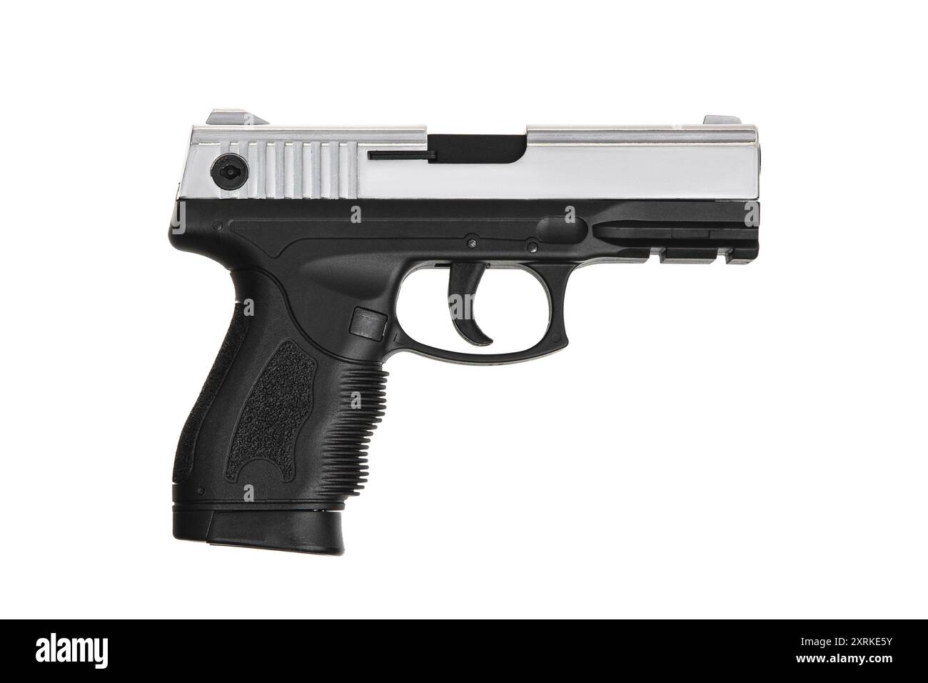 Modern silver semi-automatic pistol. A short-barreled weapon for self ...