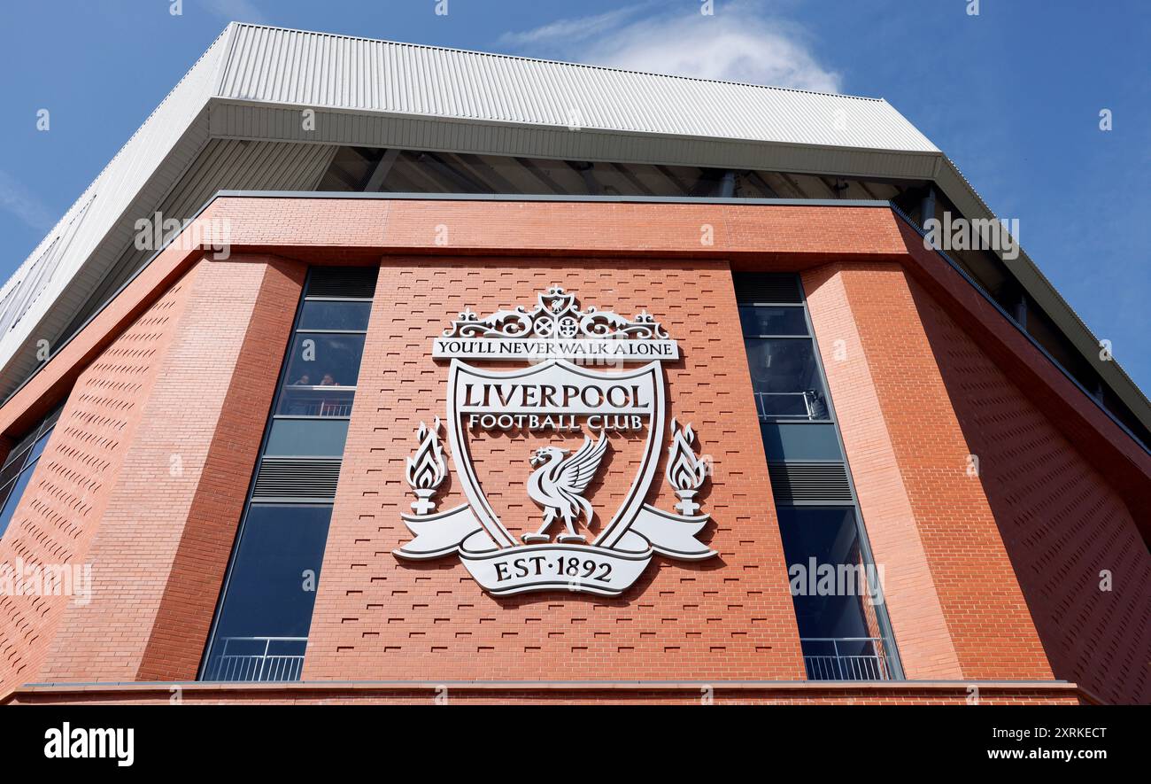 A general view of the signage outside the stadium ahead of the pre ...