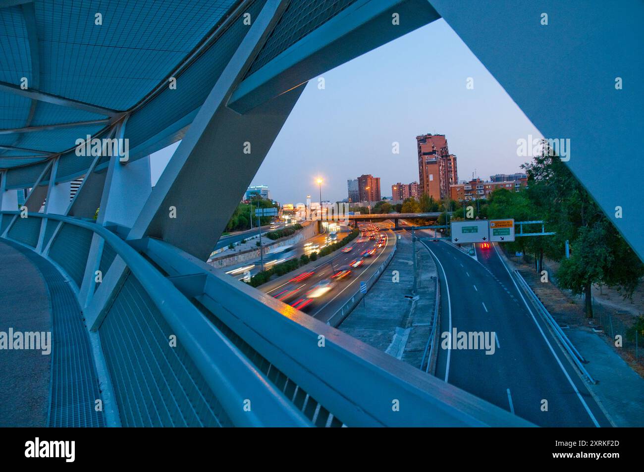 M-30 motorway from La Paloma bridge, night view. Madrid, Spain Stock ...