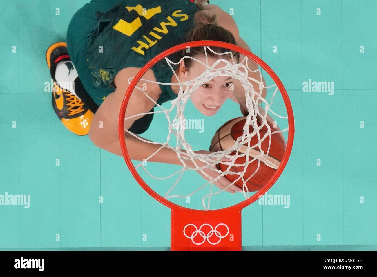 Alanna Smith (11), of Australia, looks to shoot during a women's bronze ...