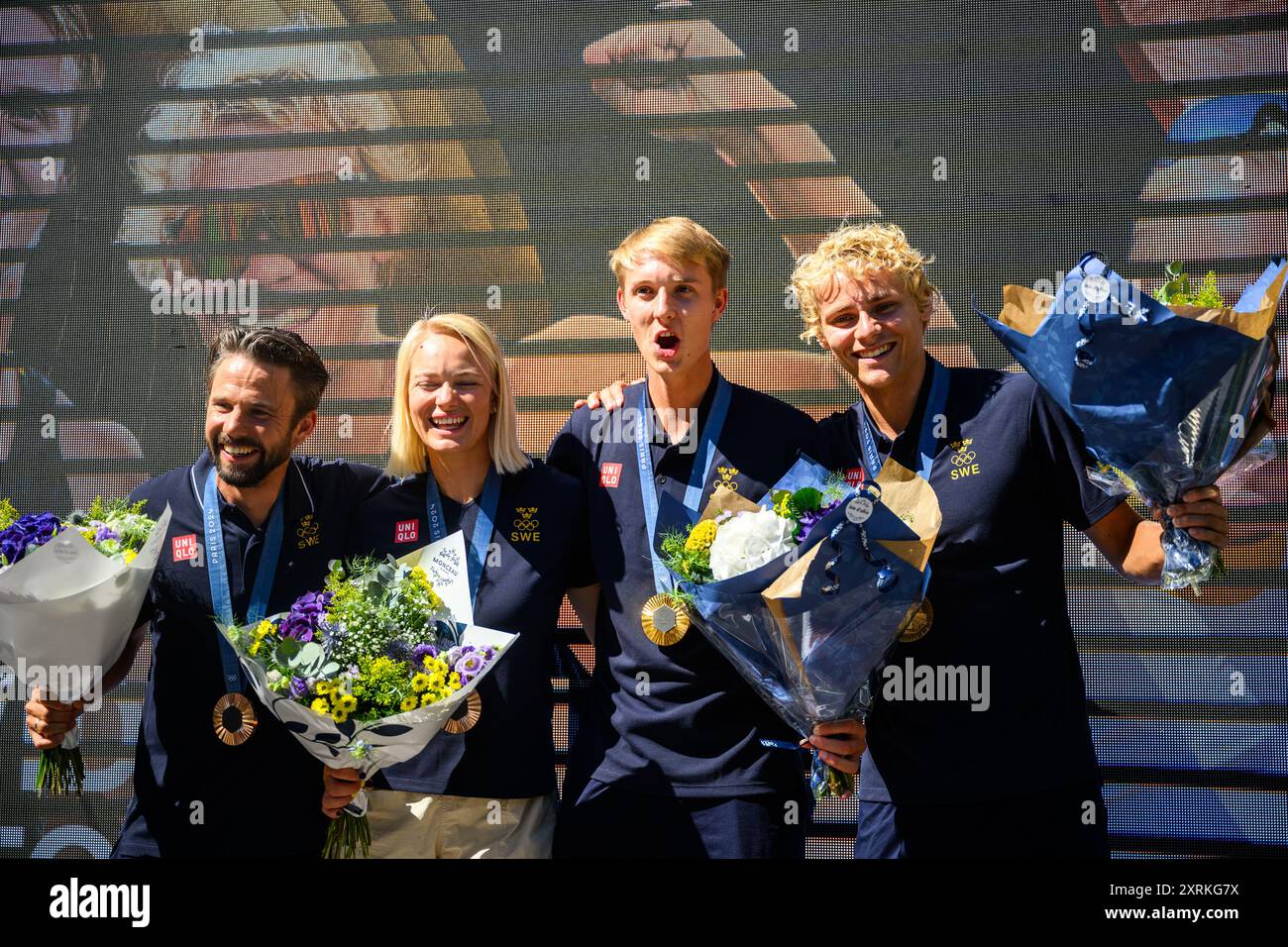 Anton Dahlberg, Lovisa Karlsson, Jonatan Hellvig and David Åhman of, Sweden. , . is celebrated ...