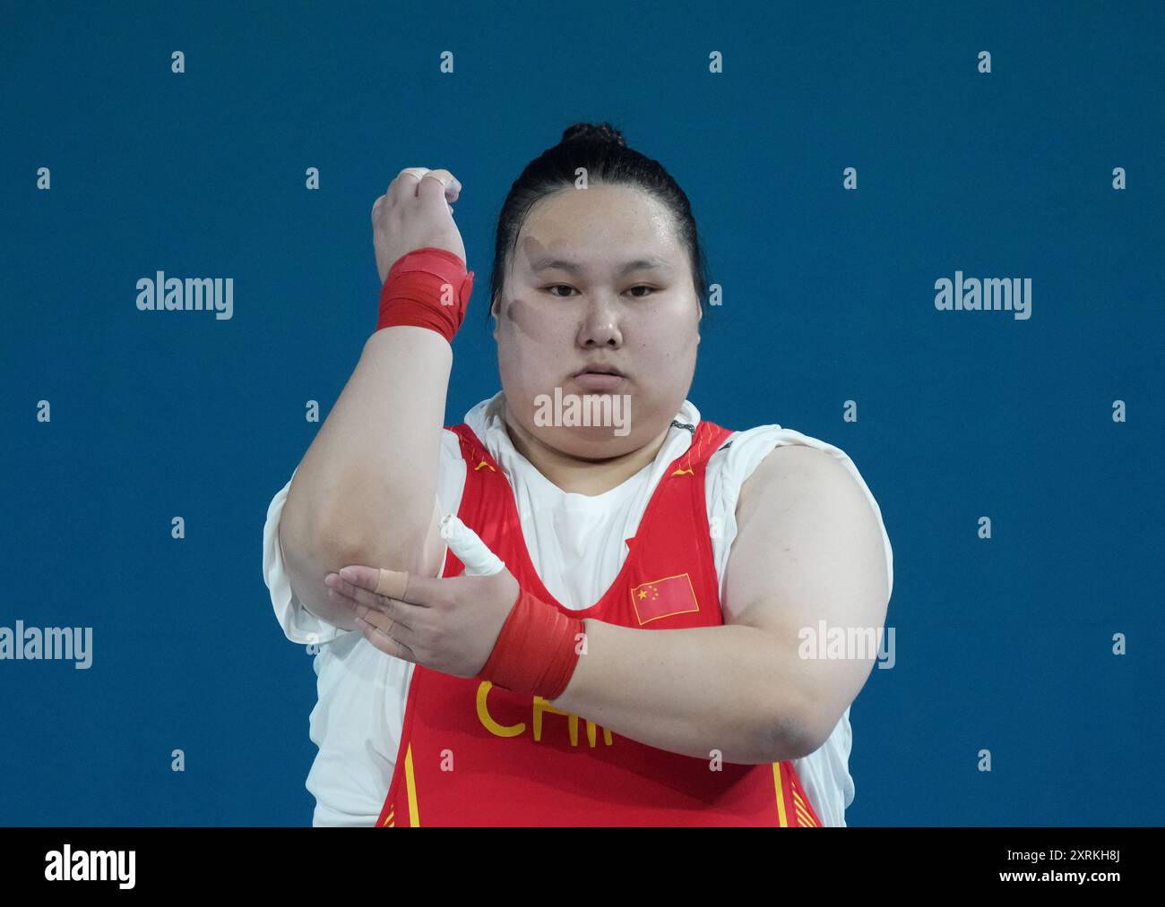 Paris, France. 11th Aug, 2024. Li Wenwen of China reacts during the ...