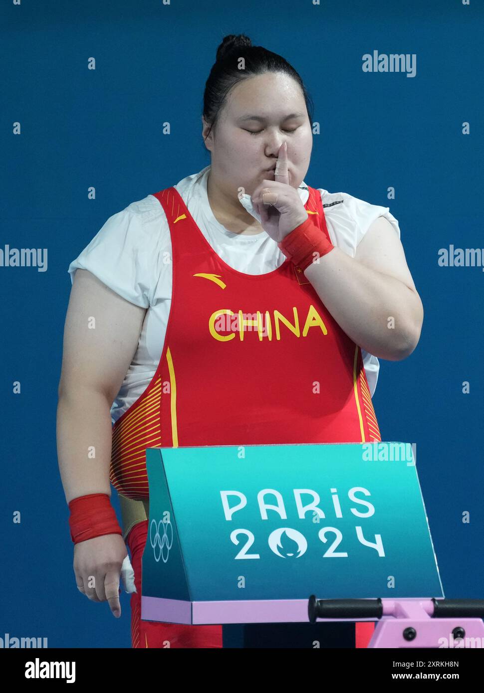 Paris, France. 11th Aug, 2024. Li Wenwen of China reacts during the ...