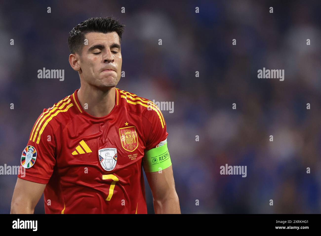 Munich, Germany, 9th July 2024. Alvaro Morata of Spain reacts during the UEFA European ...