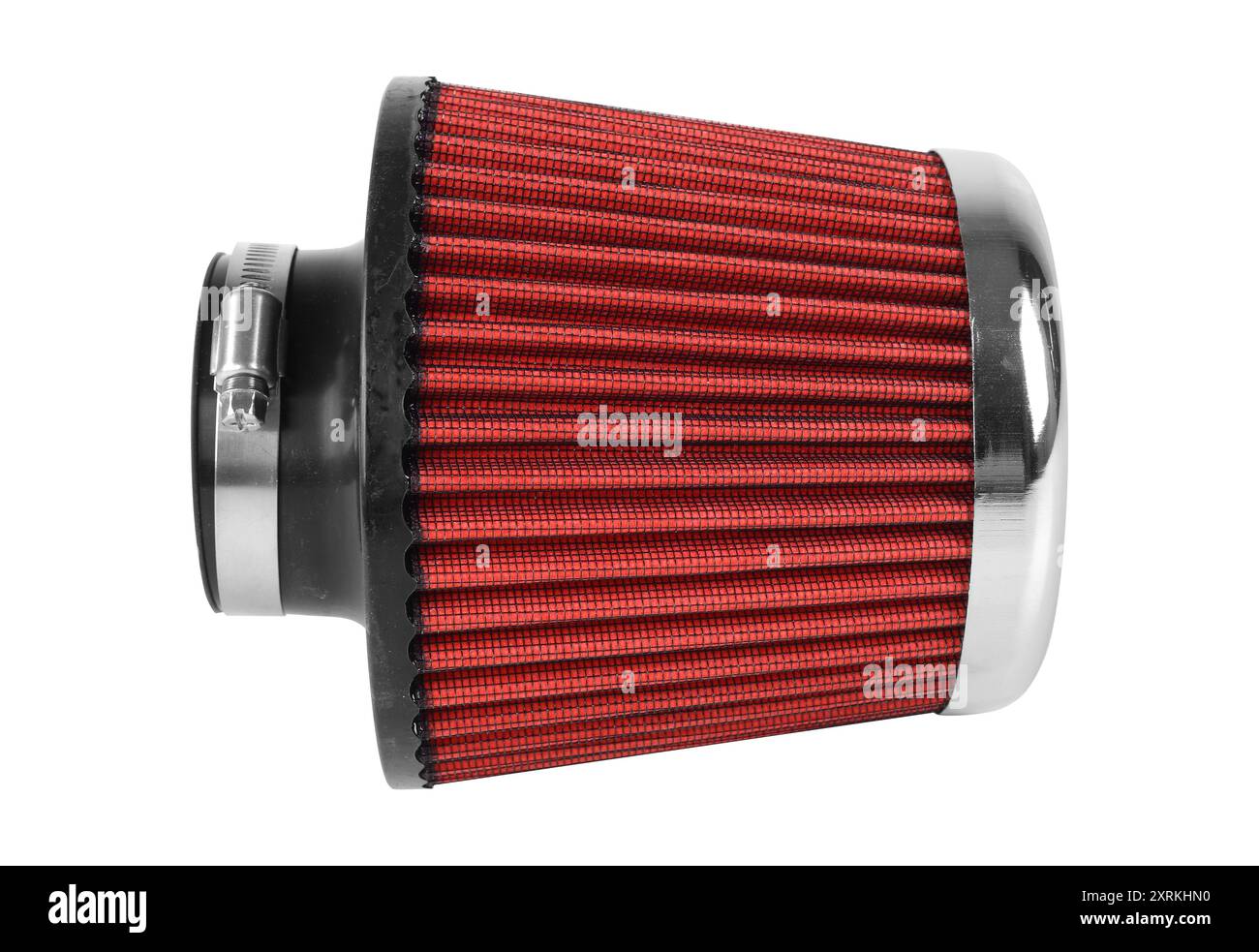 Car Parts - Side view closeup red cone sports air filter isolated white ...