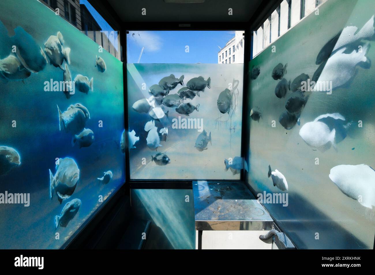 City of London, UK. 11th Aug 2024. 'Banksy' Piranha fish appear in City ...
