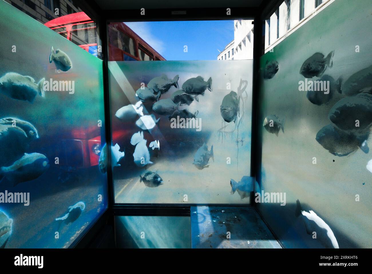 City of London, UK. 11th Aug 2024. 'Banksy' Piranha fish appear in City ...