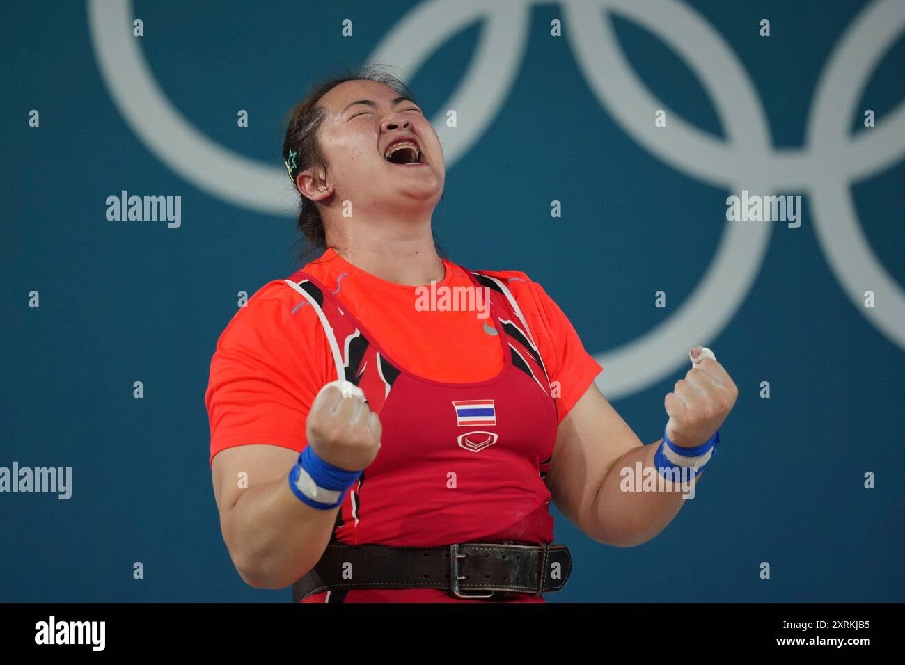 Duangaksorn Chaidee of Thailand reacts during the women's +81kg ...