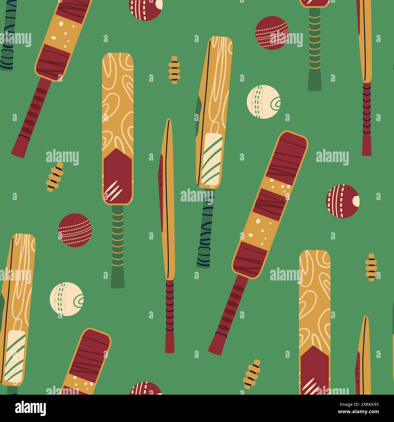 Cricket bat and ball seamless pattern. Sport endless background. Vector ...