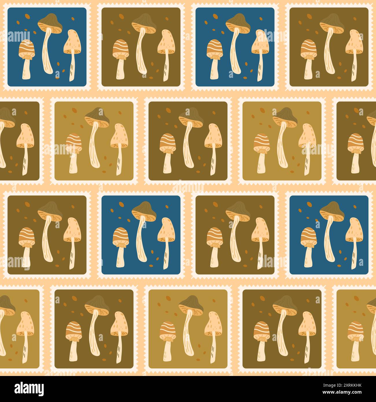 Toadstool checked seamless pattern. Bento box mushrooms repeat ...