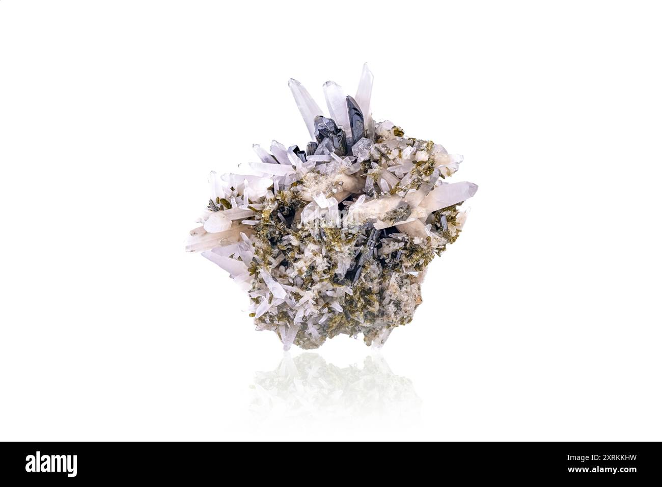 Epidote on quartz, Specimen from Peru. photography isolated on white ...