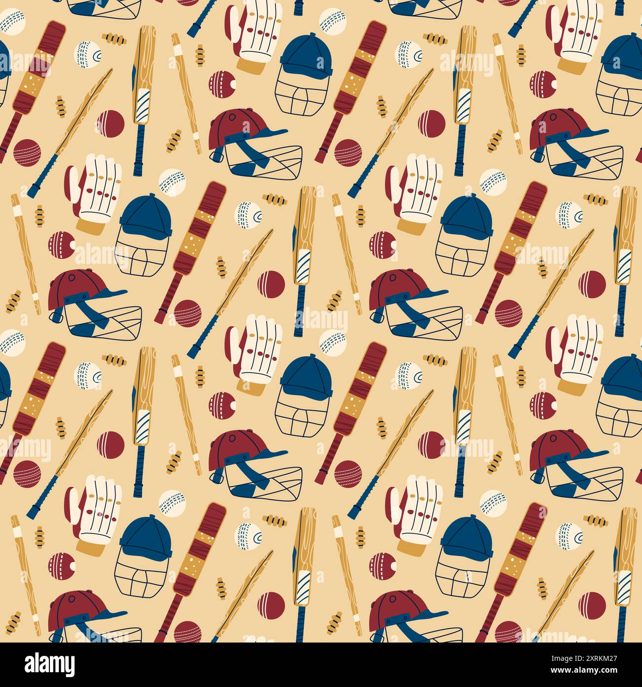 Cricket seamless pattern. Helmet, gloves, bats and balls endless ...