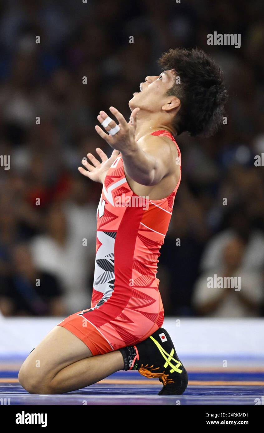 Paris, France. 11th Aug, 2024. Japan's Kotaro Kiyooka reacts after ...