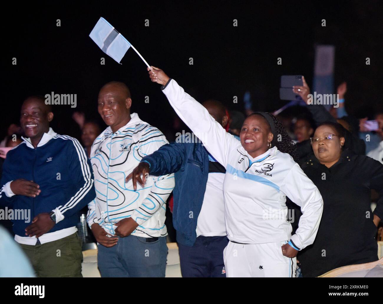 Gaborone, Botswana. 10th Aug, 2024. People celebrate Team Botswana's ...