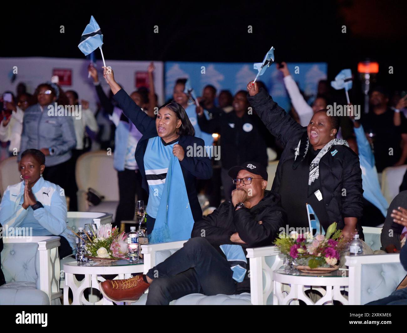 Gaborone, Botswana. 10th Aug, 2024. People celebrate Team Botswana's ...