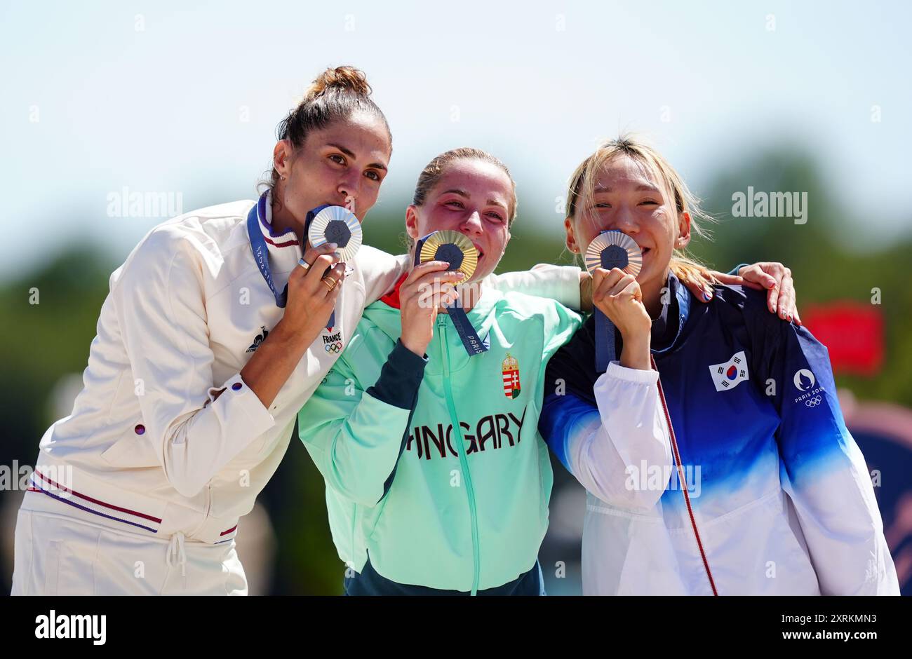 Gold Medallist, Michelle Gulyas of Hungary (centre) Silver Medallist ...