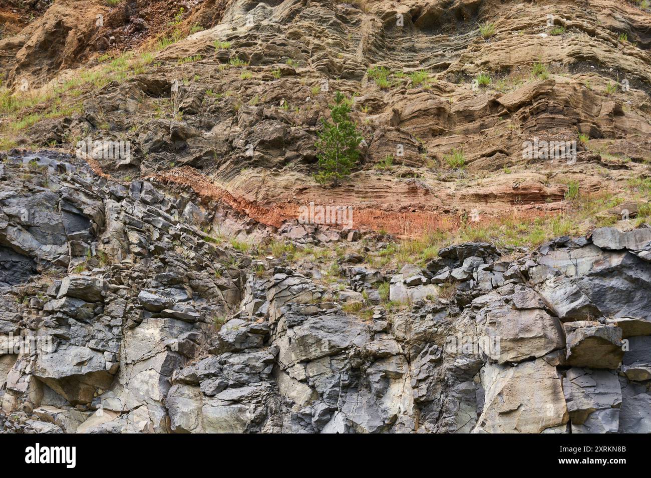 Various rock formations of basalt, sandstone, dross and others in ...