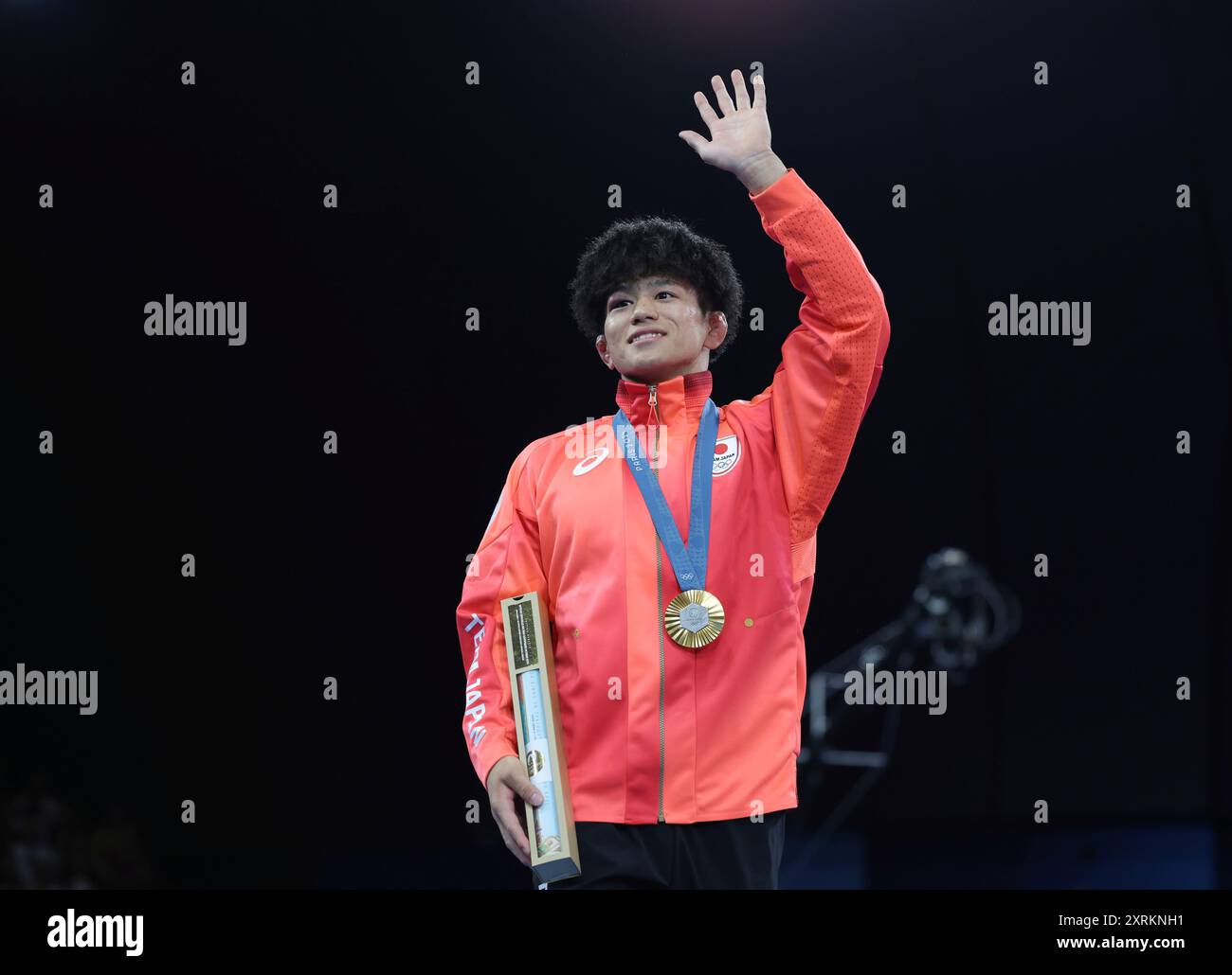 KIYOOKA Kotaro of Japan, the gold medalist, reacts during a medal ...