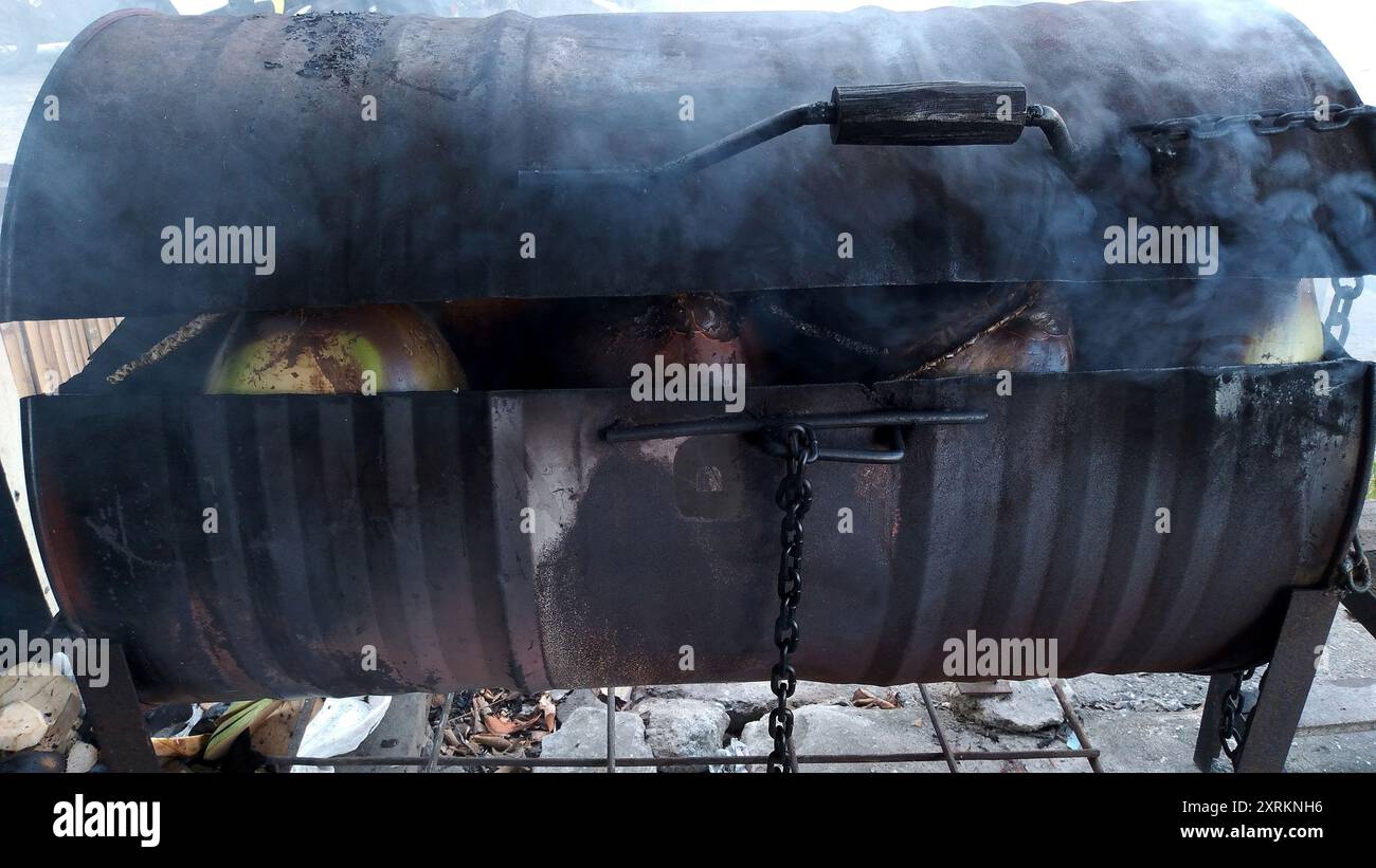 the process of burning coconuts which are then mixed with special ...