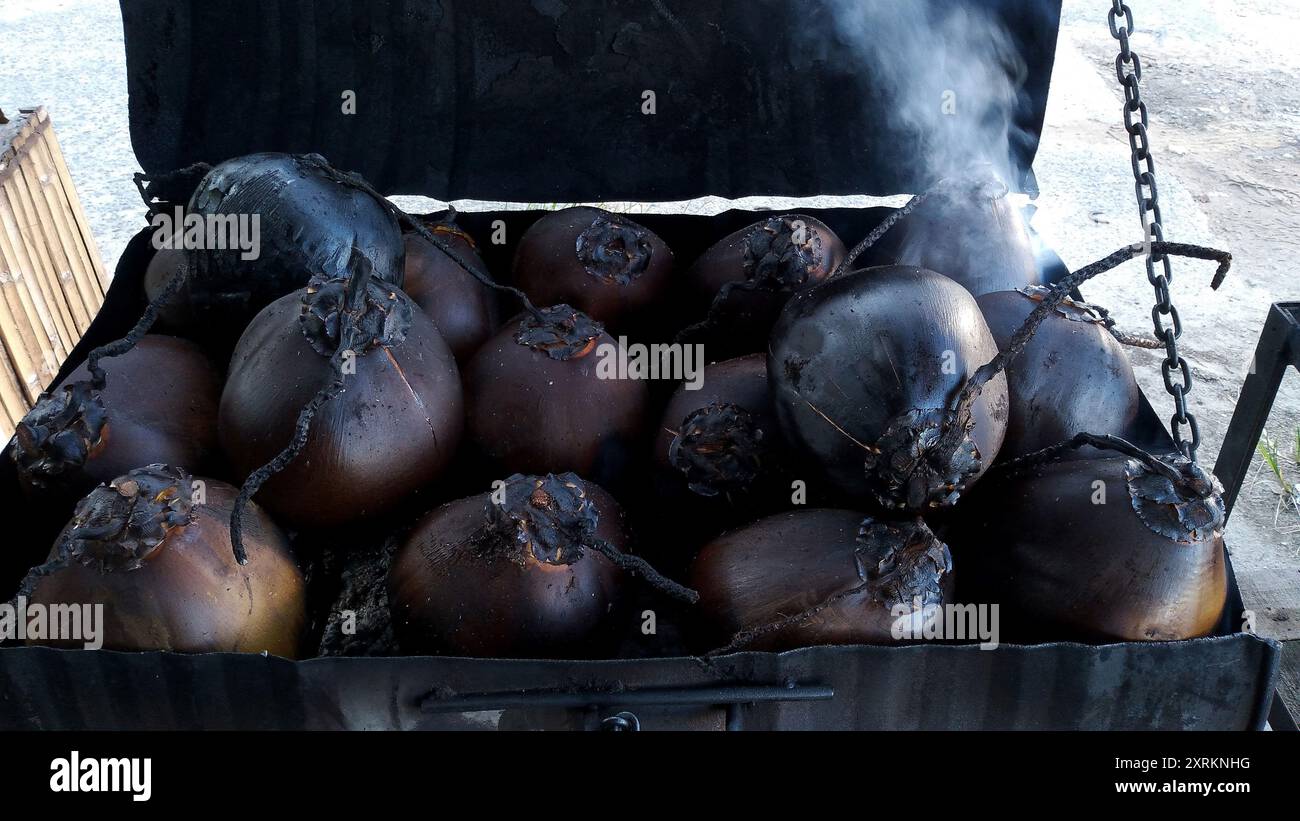 the process of burning coconuts which are then mixed with special ...