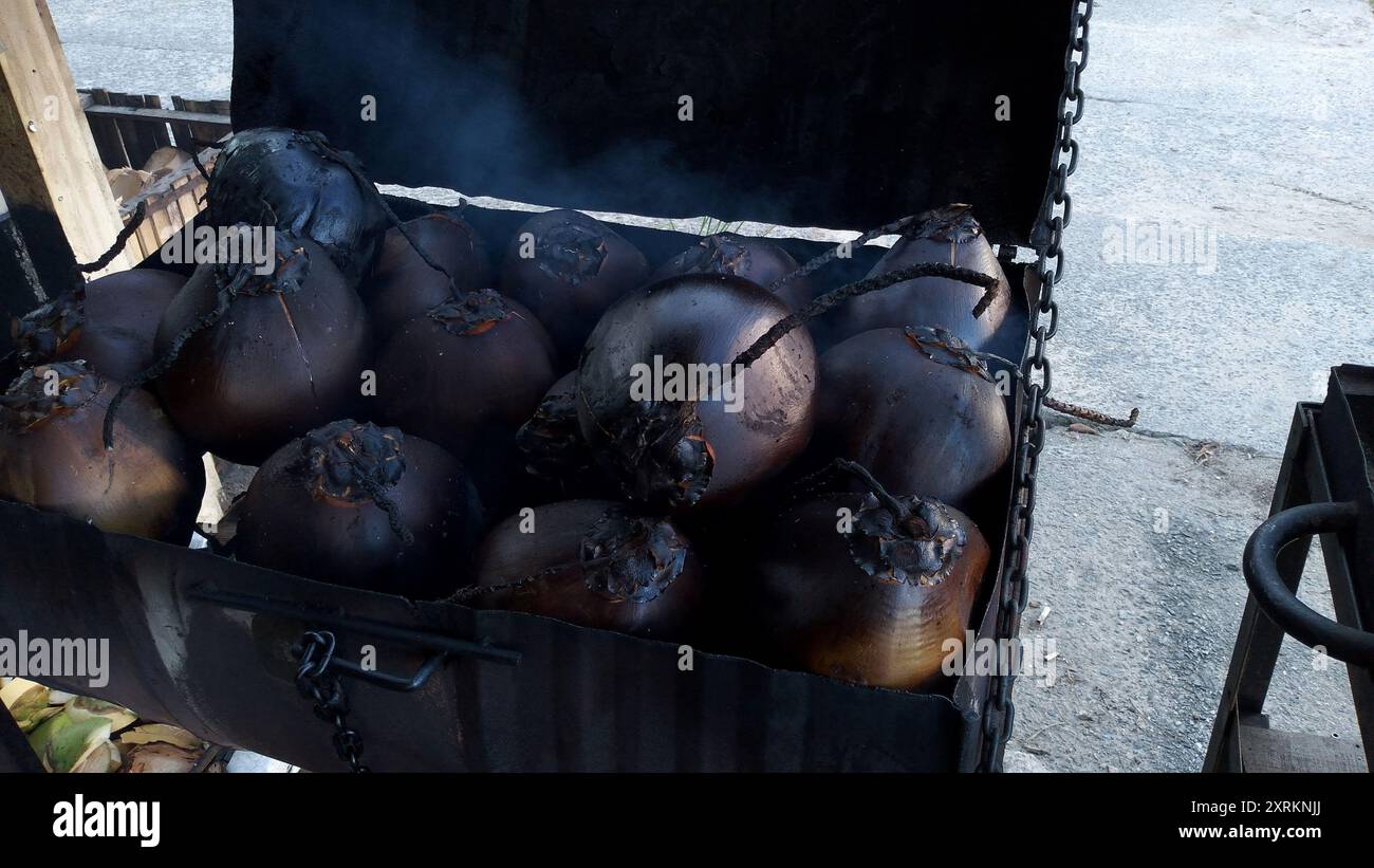 the process of burning coconuts which are then mixed with special ...