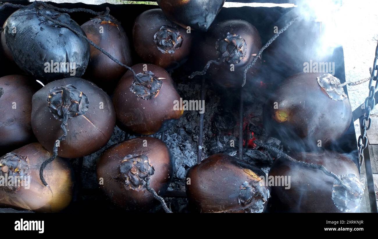 the process of burning coconuts which are then mixed with special ...