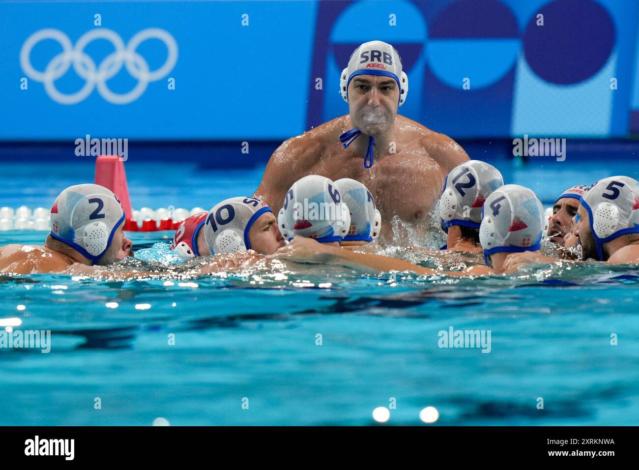 Serbia's players get prepared for the men's water polo gold medal match ...