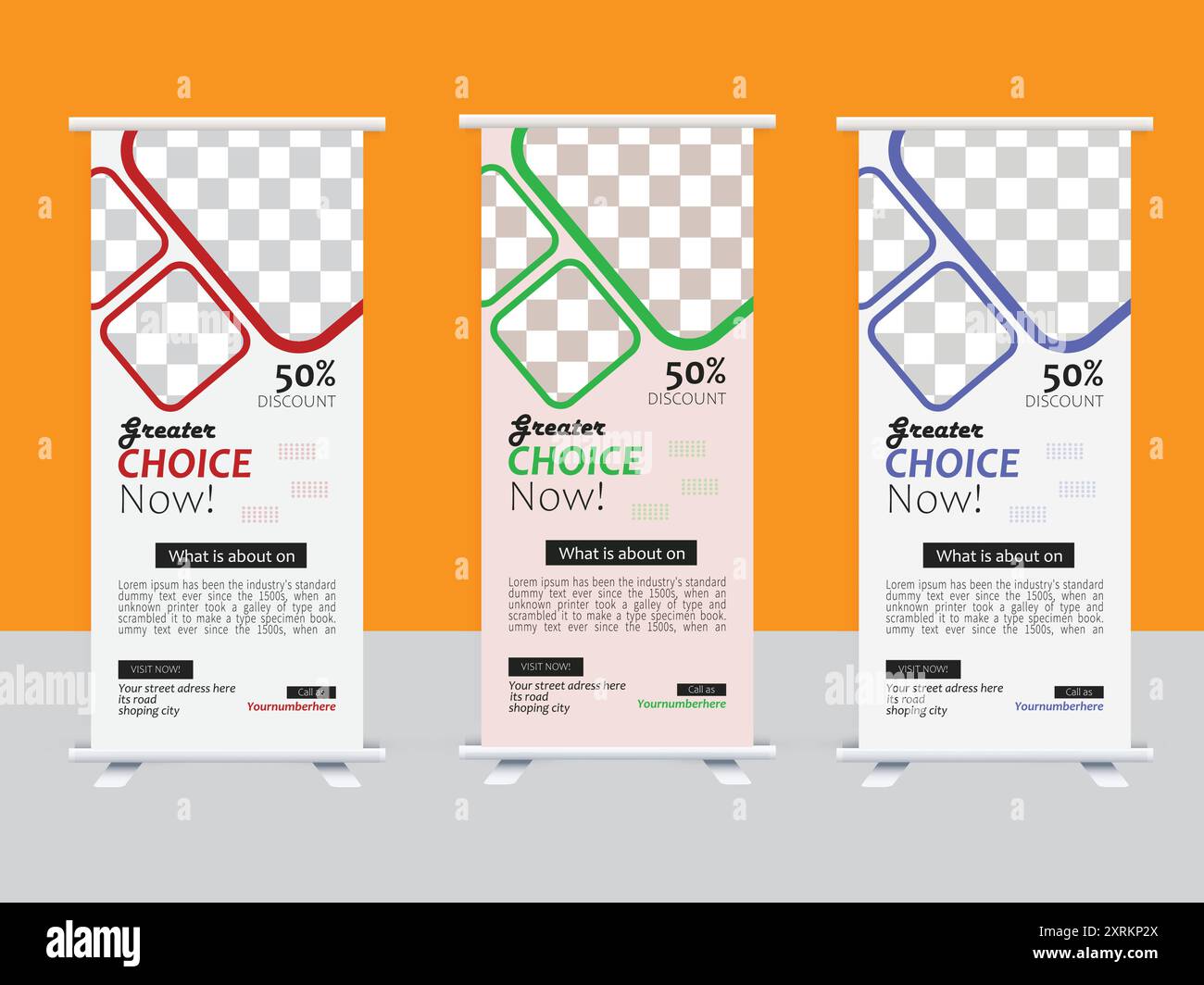 Roll up banner design with shapes artwork hexagon patterns and image ...