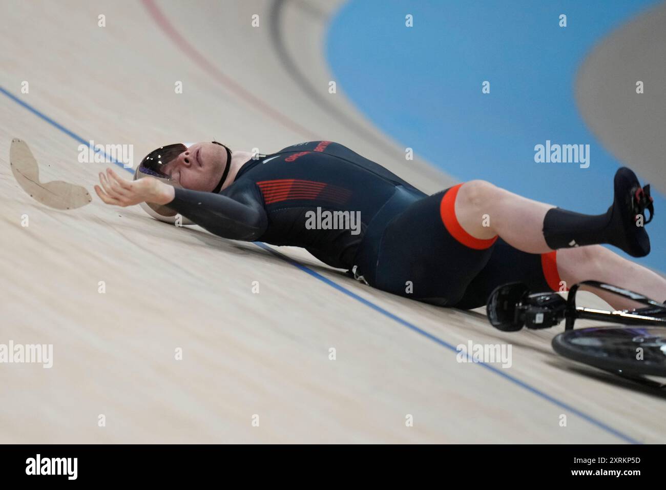 Jack Carlin of Britain crashes during the men's keirin event, at the ...