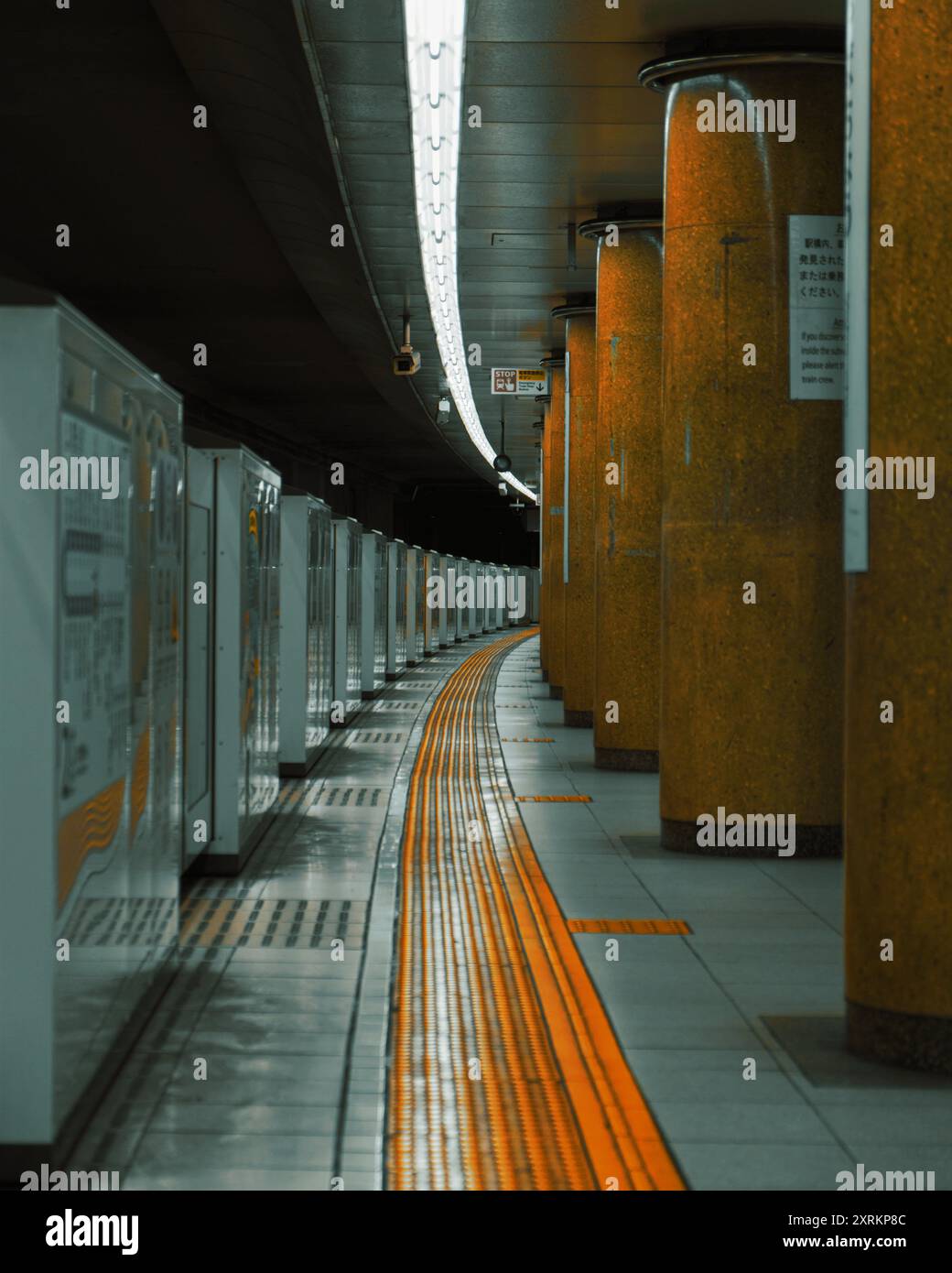 Empty Subway Platform with Yellow Path Stock Photo - Alamy