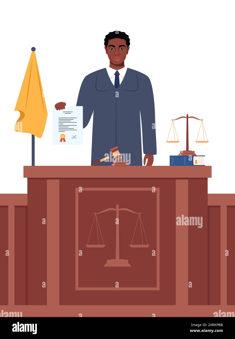 Judge with hammer. African American Man in black robe with gavel ...