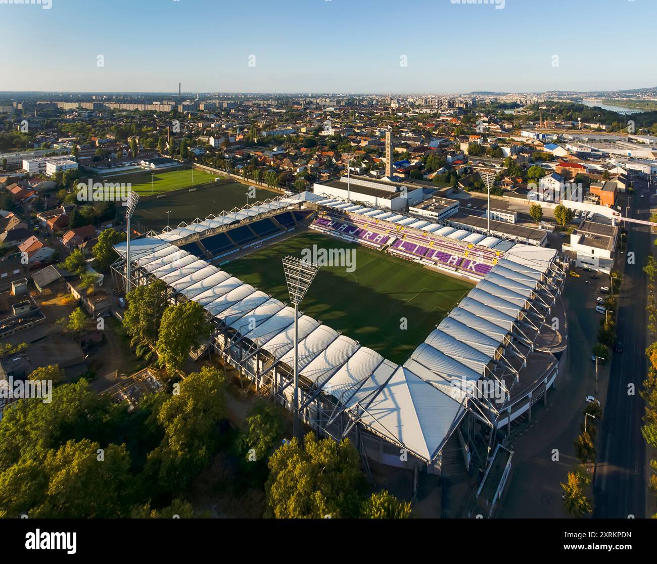 Aerial view about the Susza Ferenc Stadium in Ujpest district, Budapest ...