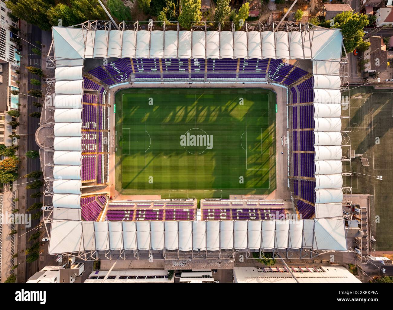 Aerial view about the Susza Ferenc Stadium in Ujpest district, Budapest ...